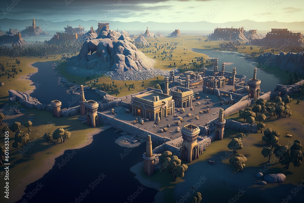 Game Map RTS Style Concept Top Down Rendering, Generative Ai ...