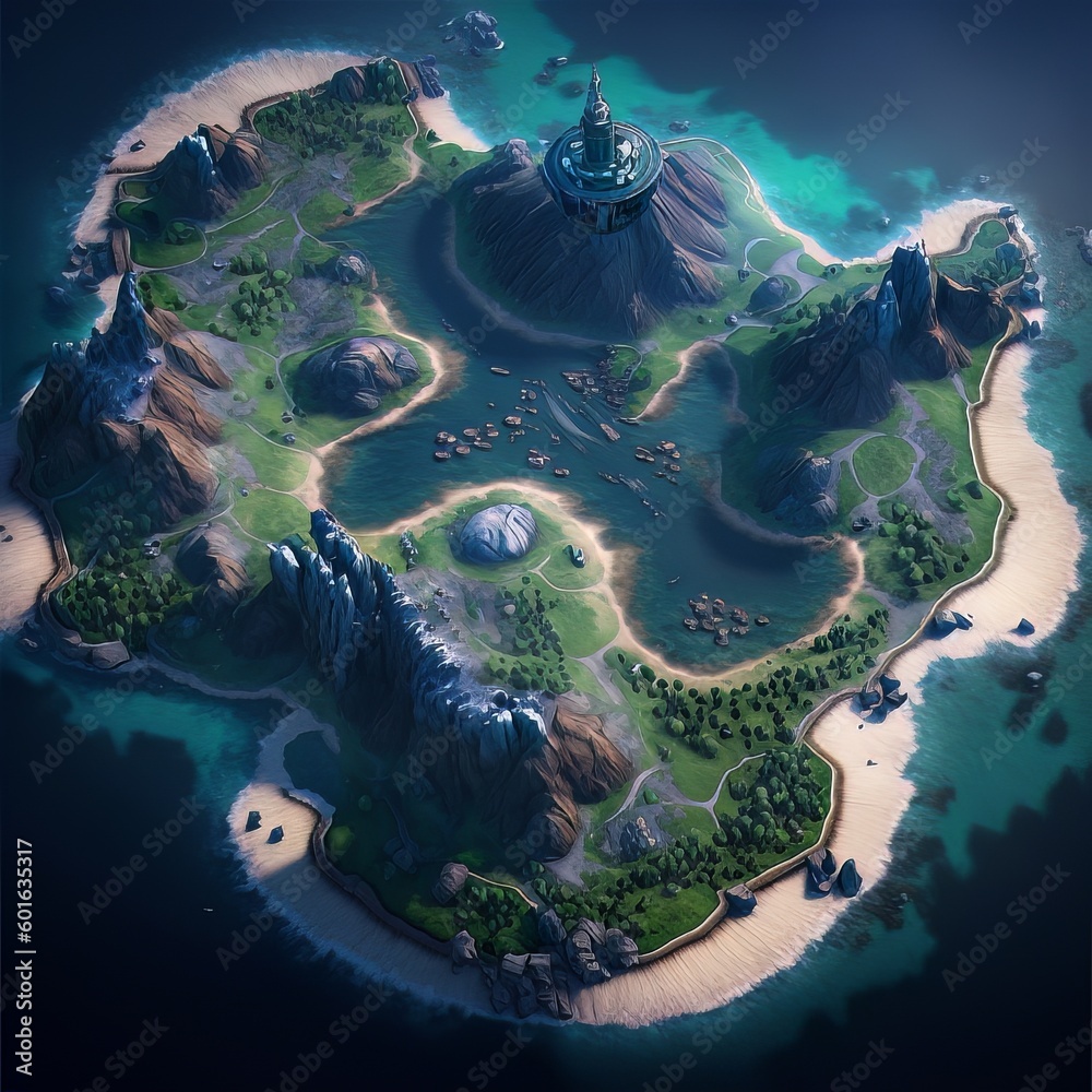 Game Map RTS Style Concept Top Down Rendering, Generative Ai ...