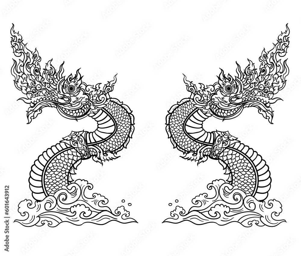 Thai Traditional tattoo design.The Naga is king of snake and Thai ...