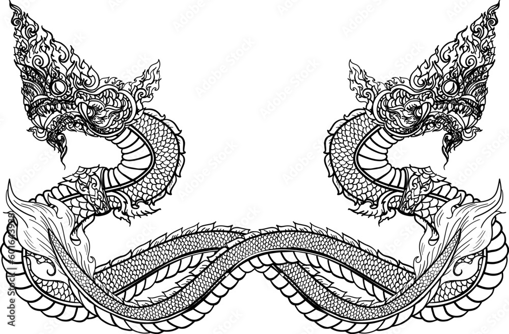 Thai Traditional tattoo design.The Naga is king of snake and Thai ...