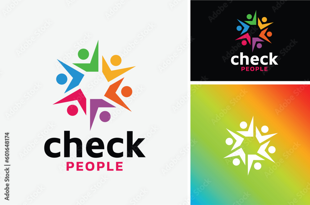 Colorful check mark logo design for human culture gathering club social ...