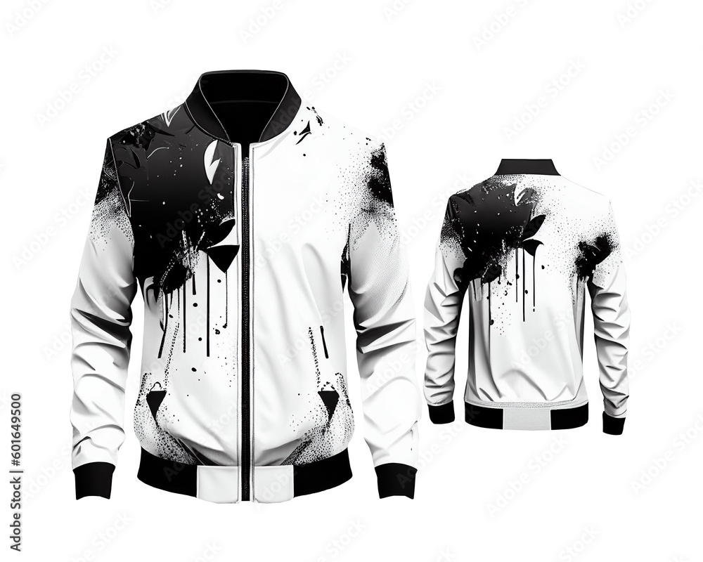 Cool jacket in white color and black splash patterns on isolated ...