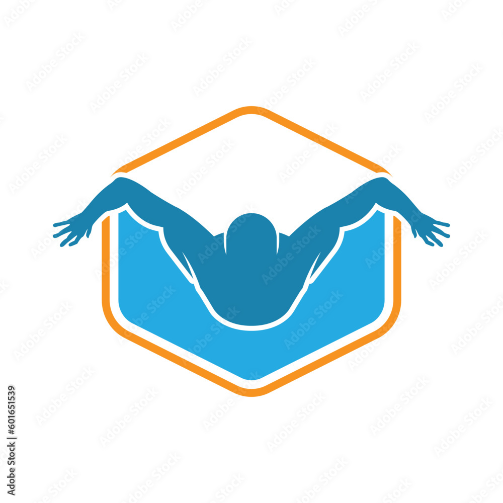 Swimming Logo. Swimmer icon with caption. Vector illustration Stock ...