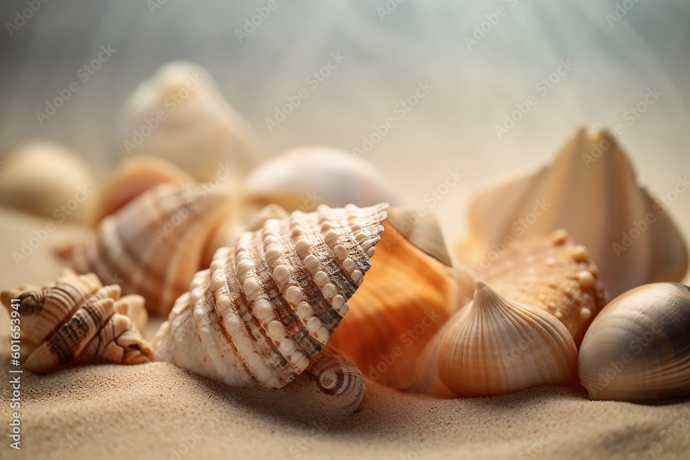 Photography of sea shells on a neutral beige background, AI generated ...