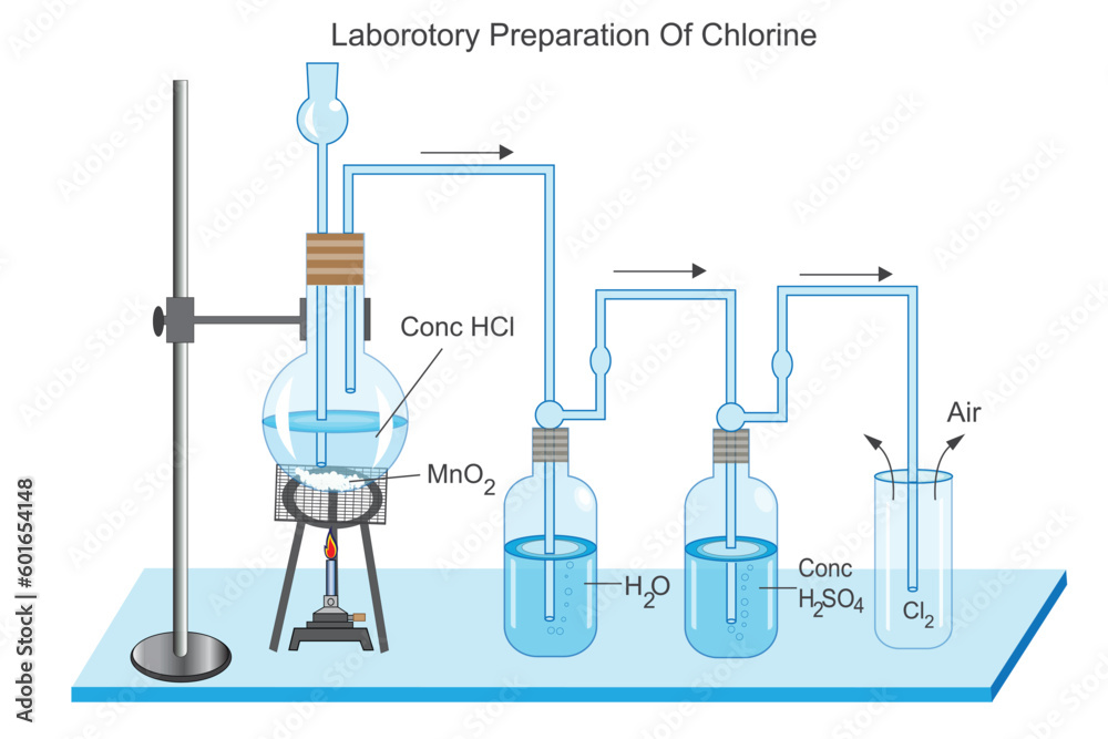 Preparation of chlorine in laboratory. vector image illustration ...