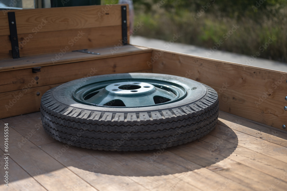 Detail of the spare wheel of the classic historic truck Stock Photo ...