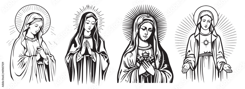 Our Lady virgin Mary vector illustration silhouette svg, laser cutting ...