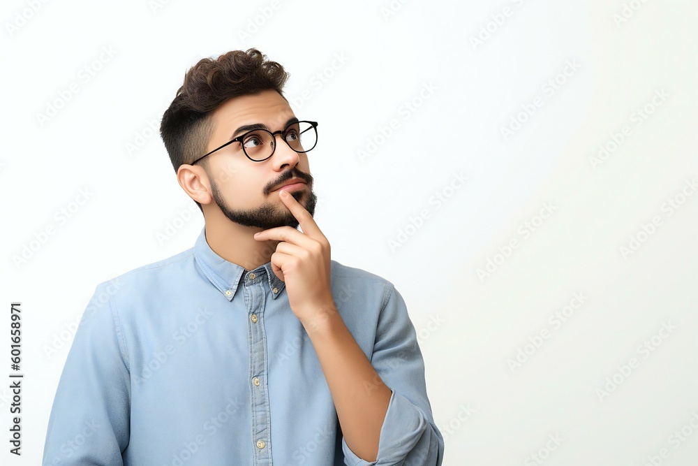Young doubtful man thinking. Handsome young man in casual shirt and ...