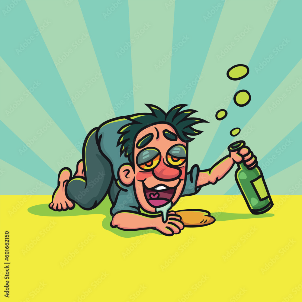 Cartoon happy drunk man lying down. Illustration cartoon for background ...