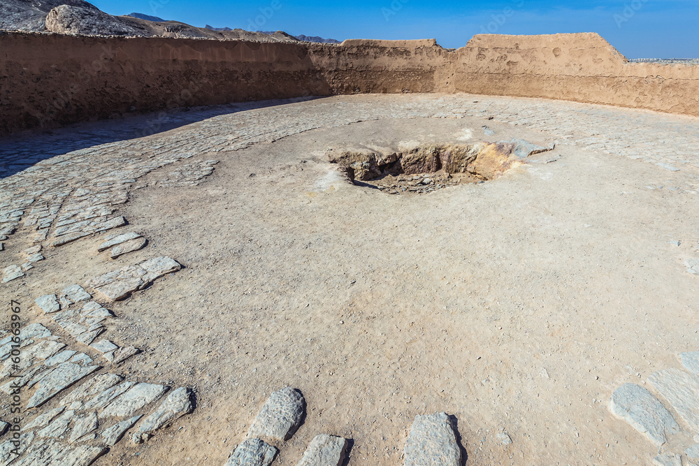 Central circular pit of Tower of Silence, Zoroastrian ruins complex in ...