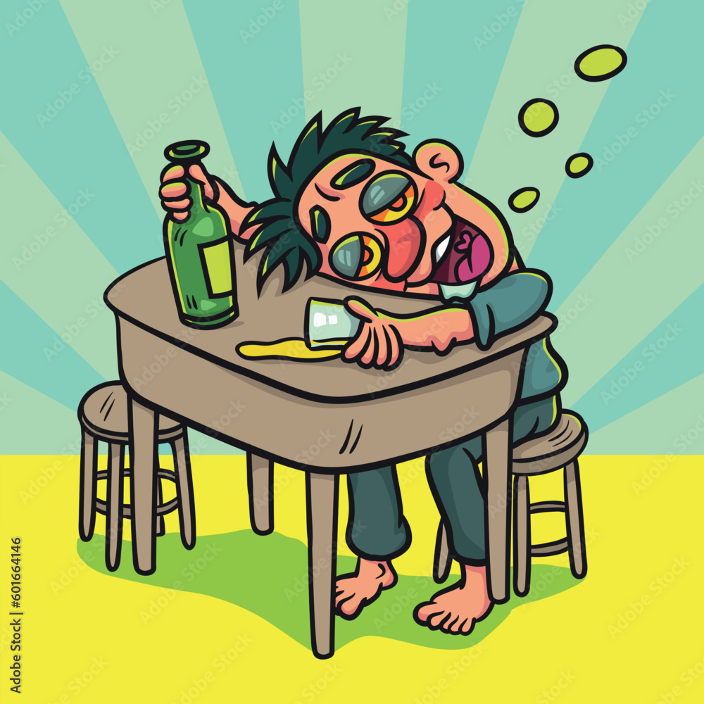 Drunk man sitting on a chair. Illustration cartoon for background or ...