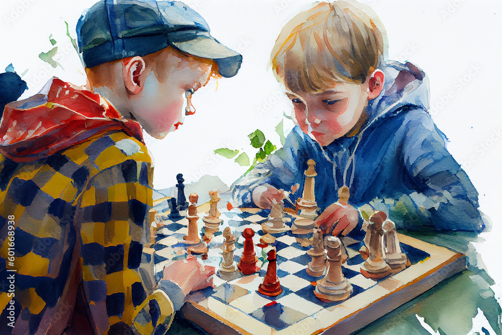 An engaging illustration of children playing a game of chess ...