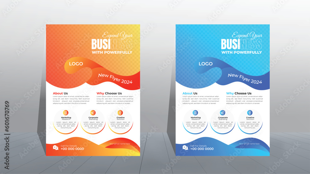 Fluid Modern flyer template set for business with gradient color ...