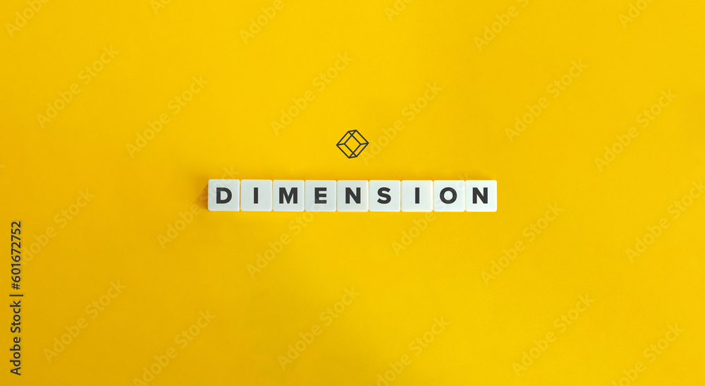 Dimension Word and Concept. Block Letter Tiles on Yellow Background ...