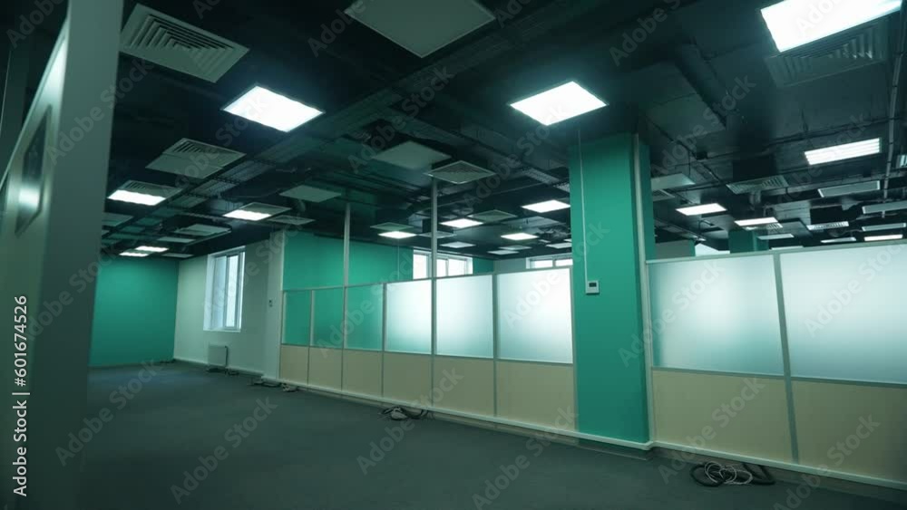 Interior of an empty office, the interior of dark office space, a walk ...