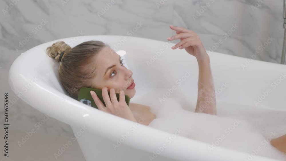 The Sexy Girl Is Taking A Bath At Home The Pretty Naked Woman Is Lying