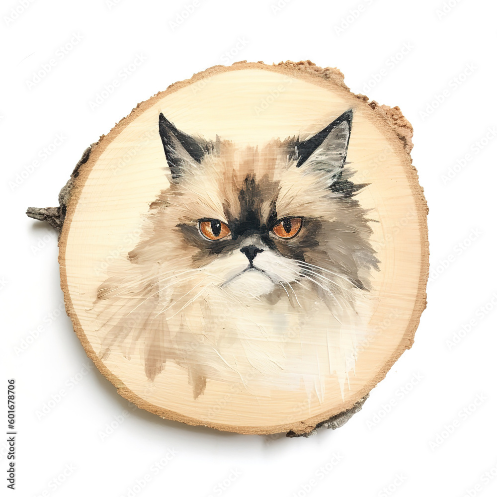 cat abstract painting on Wood round slice, isolated on transparent ...