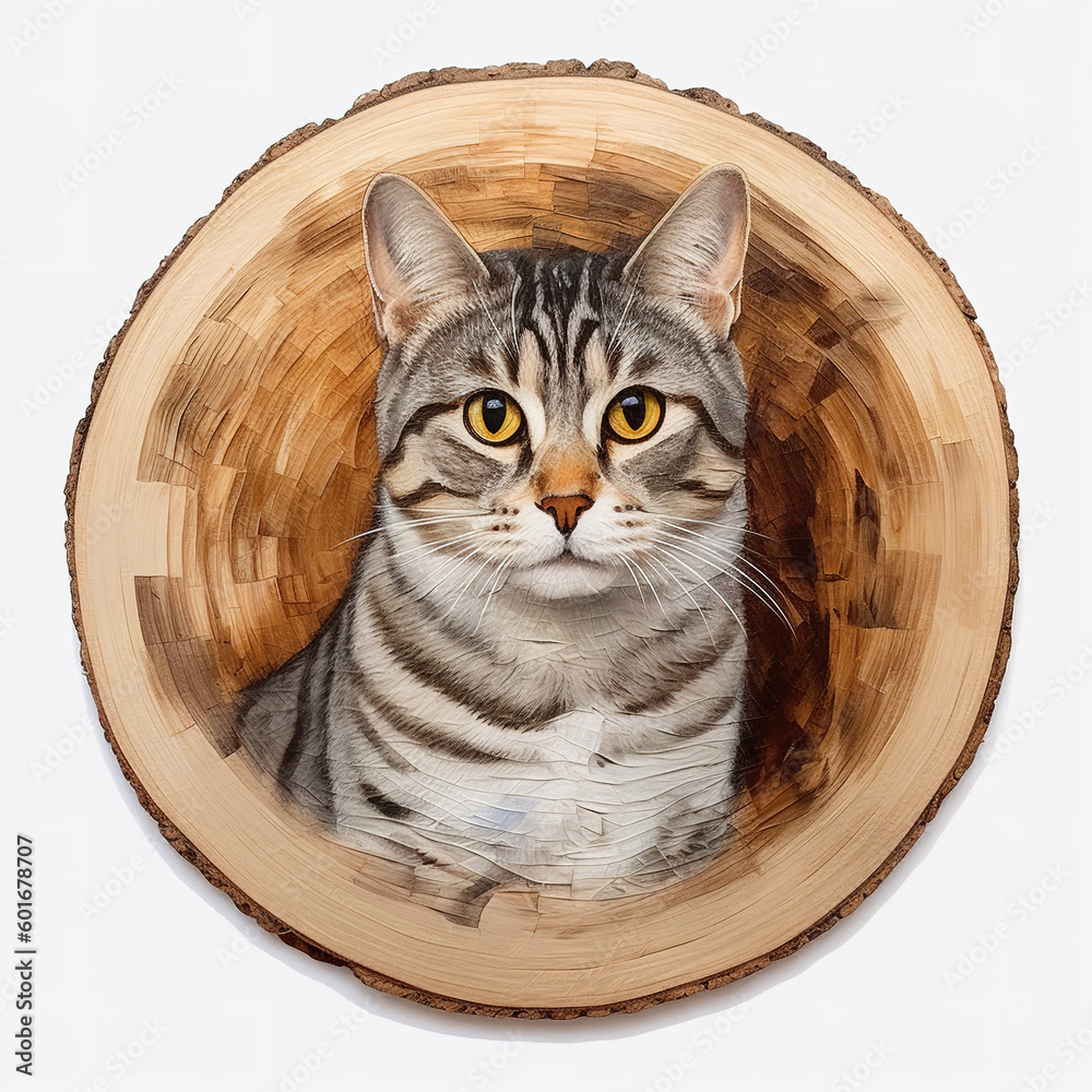 cat abstract painting on Wood round slice, isolated on transparent ...