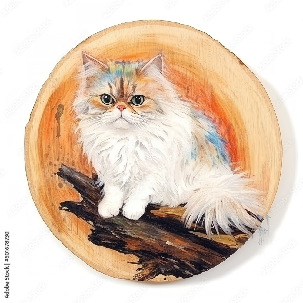 cat abstract painting on Wood round slice, isolated on transparent ...