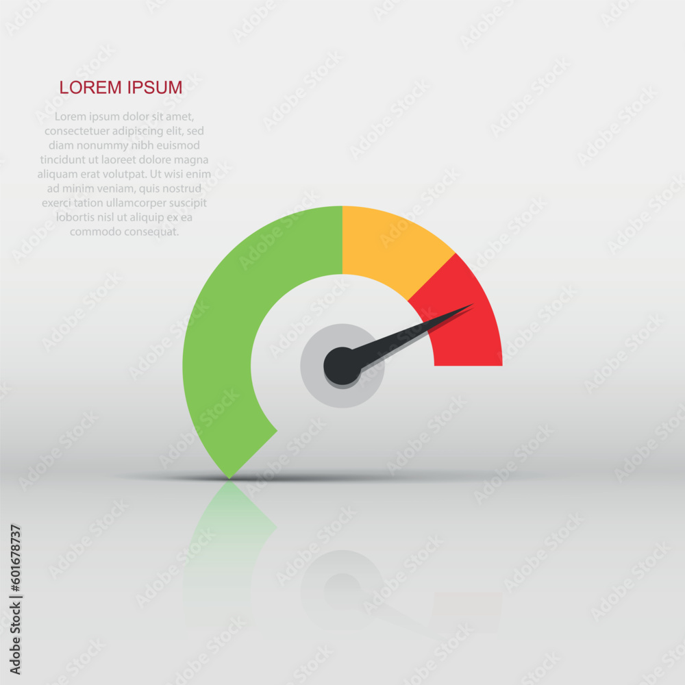 Meter dashboard icon in flat style. Credit score indicator level vector ...