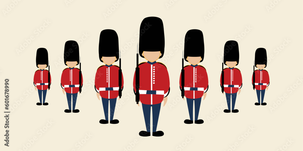 British soldiers. Simple cartoon of a Queen's Guard in traditional ...