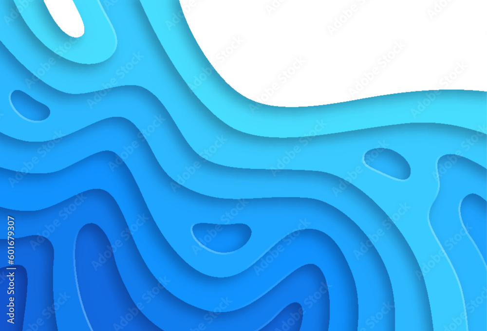 Abstract blue 3D paper cut topography relief imitation. Paper cut ...