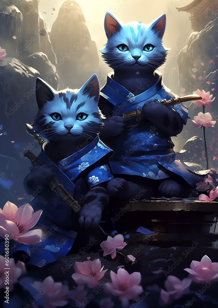 Cartoon Animated Ninja Cat Japanese Samurai Senpai Japan Themed ...