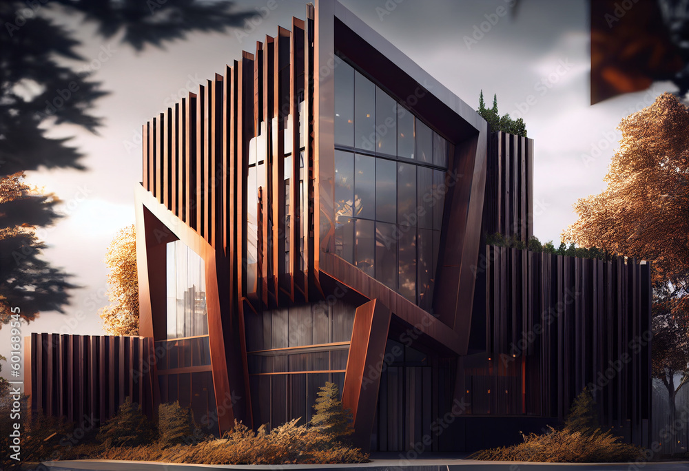 An office complex with a façade that features a series of overlapping ...