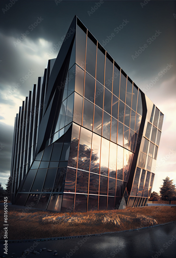A cutting-edge office building with a facade made of solar panels ...