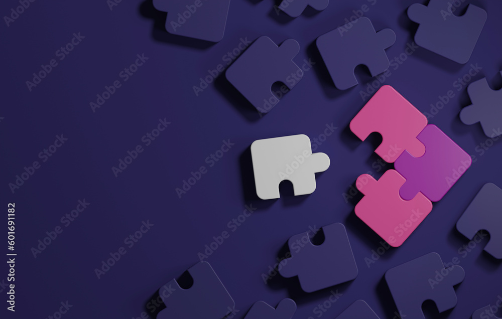 Connection together puzzle pieces on a purple background Stock ...