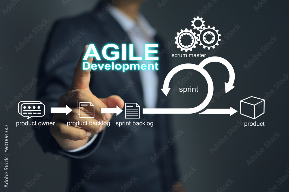 Foto de A company owner or businessman is pointing at agile development, an efficient product ...
