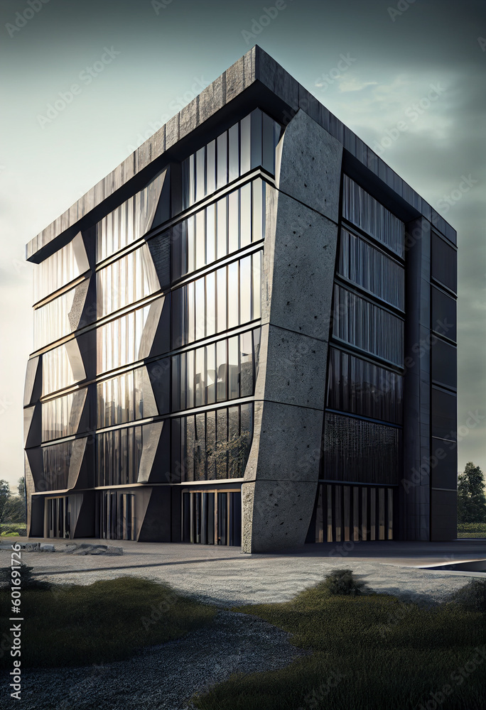 An innovative office building with a facade made of transparent glass ...