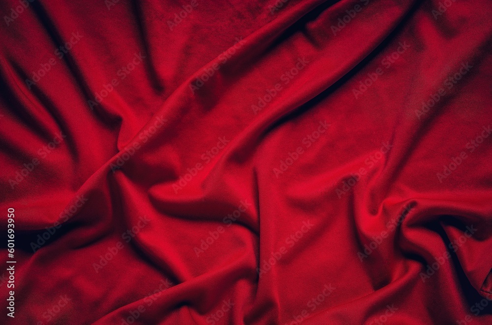 Red wrinkled fabric texture. Close-up of textile structure, may be used ...