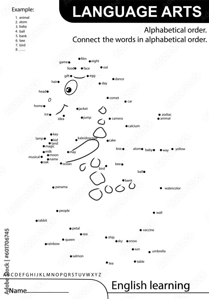 English learning. Dinosaur. Alphabetical order. Connect the words in ...