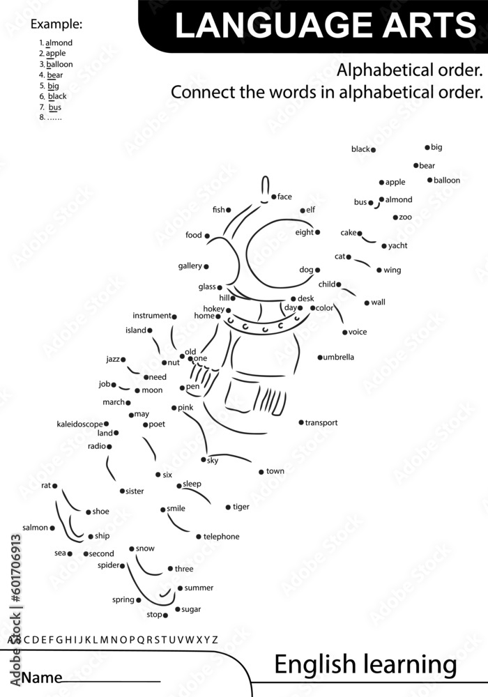English learning. Astronaut. Alphabetical order. Connect the words in ...