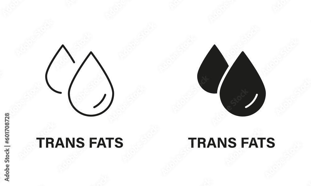 Transfat In Product Food Oil Symbol Free Trans Fat Silhouette And Line Icon Set Trans Fat