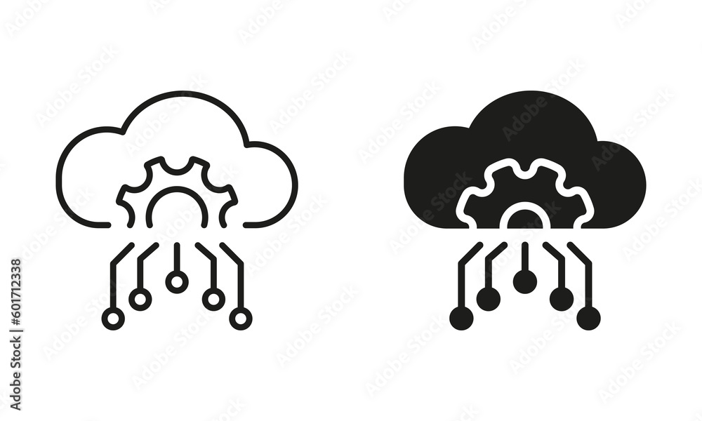 Cloud Computing Configuration Line and Silhouette Icon Set. Cloud ...