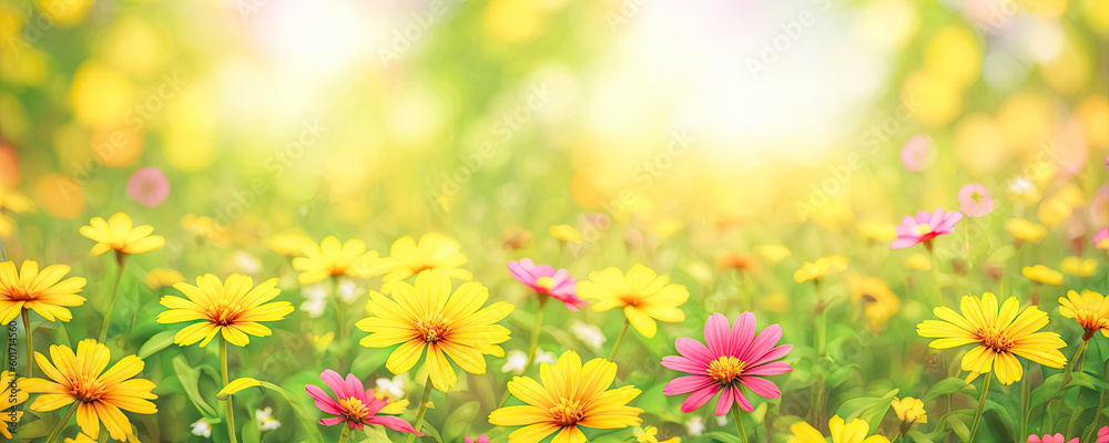 Summer spring natural flower background banner. Wildflowers on bright ...