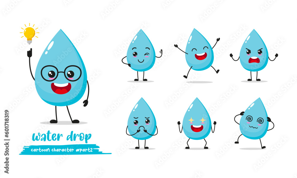 funny water drop cartoon with many expressions. different aqua activity ...