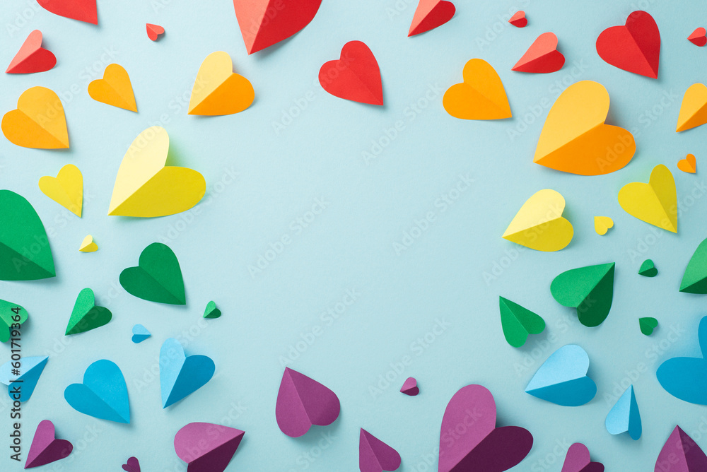 Top-down view of parade essentials for LGBT History Month. A lot of ...