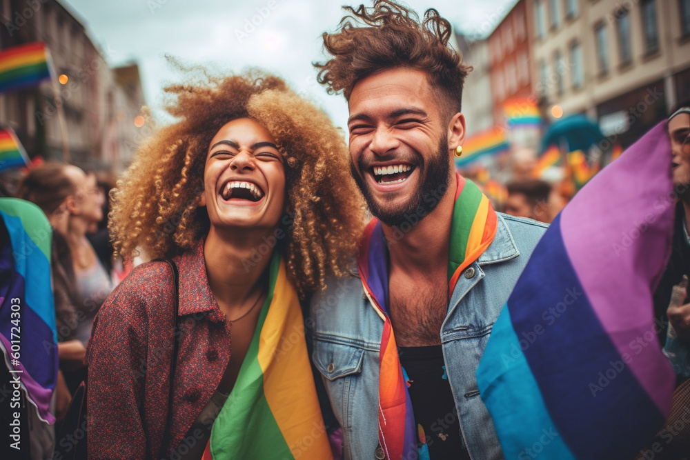 Beautiful Generative AI Couple at LGBTQ+ Pride Parade in Amsterdam ...