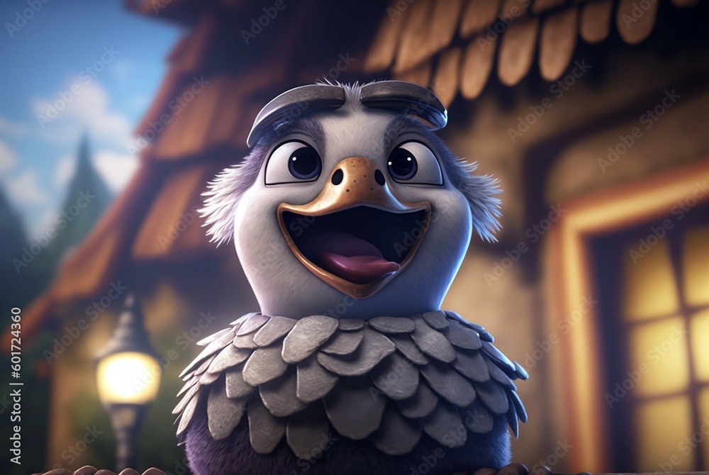 Cartoon bird. Smiling baby bird. Happy cartoon character. Generated by ...