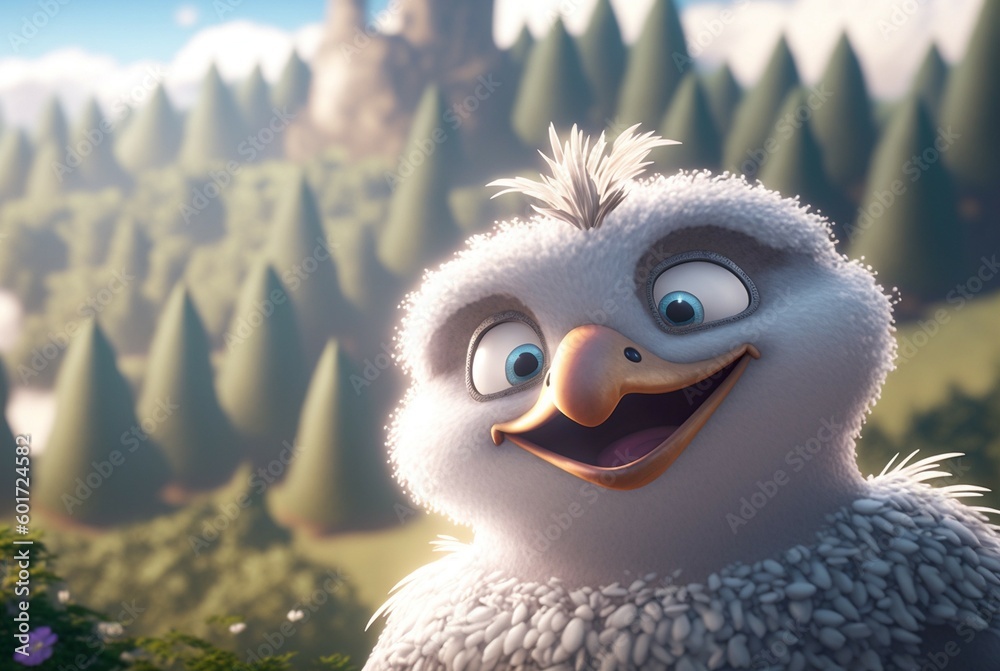 Cartoon bird. Smiling baby bird. Happy cartoon character. Generated by ...