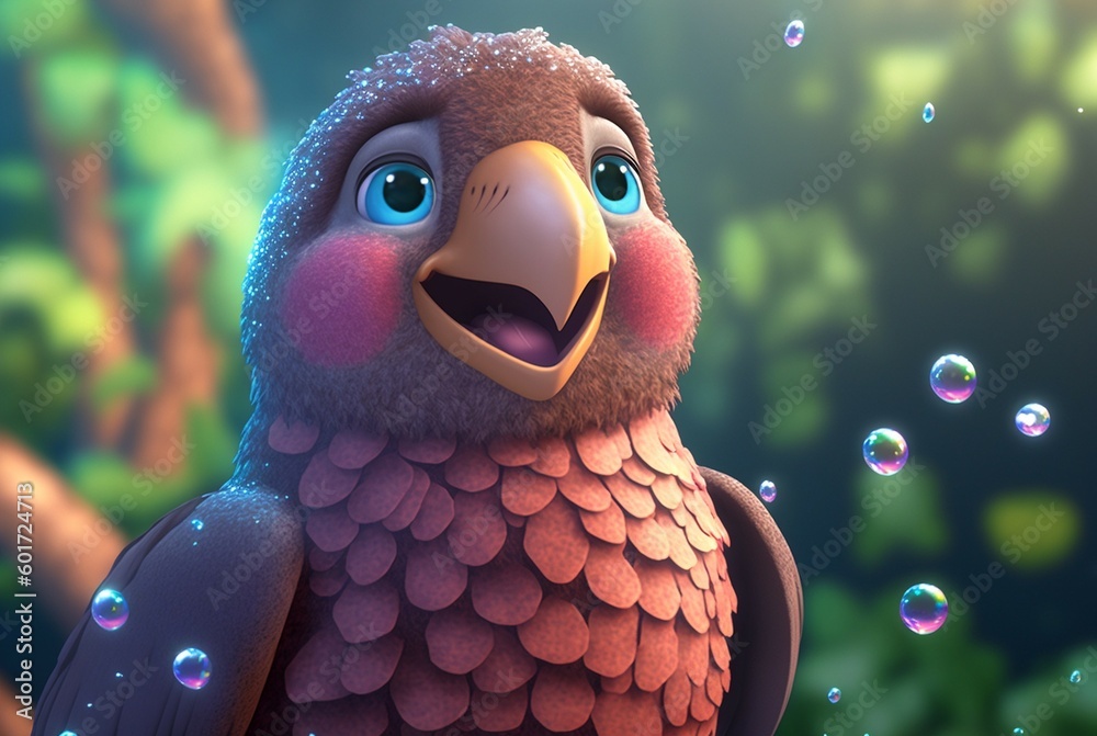 Cartoon bird. Smiling baby bird. Happy cartoon character. Generated by ...