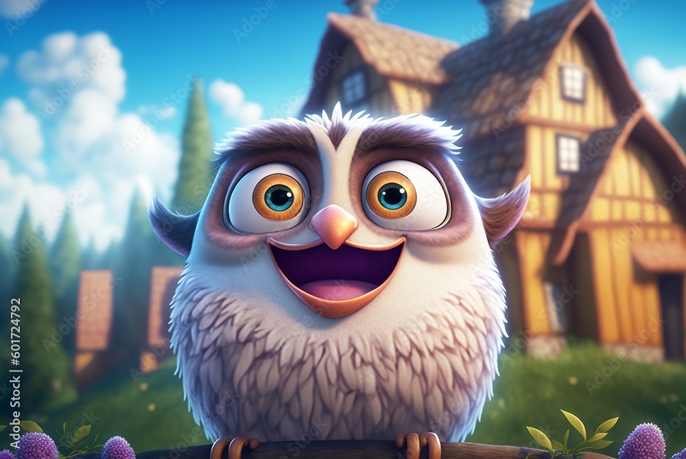 Cartoon bird. Smiling baby bird. Happy cartoon character. Generated by ...