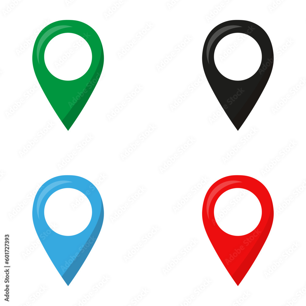 Set of map pin location icons. Modern map markers. Vector illustration on a white background ...