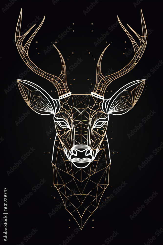 Deer head with black background. Line art illustration perfect for a ...