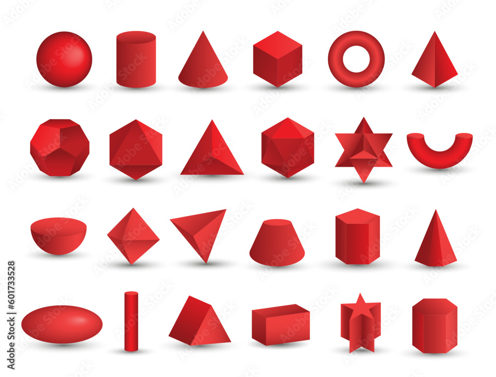 Vector Realistic 3d Red Geometric Shapes Isolated On White Background
