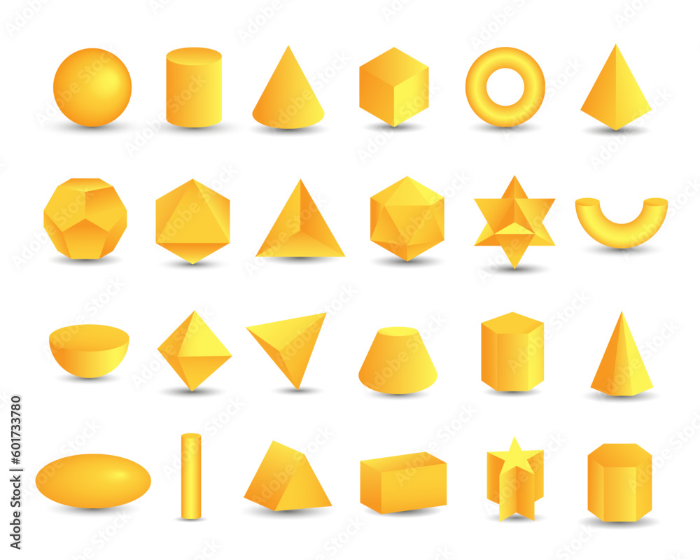 Vector realistic 3D yellow geometric shapes isolated on white ...
