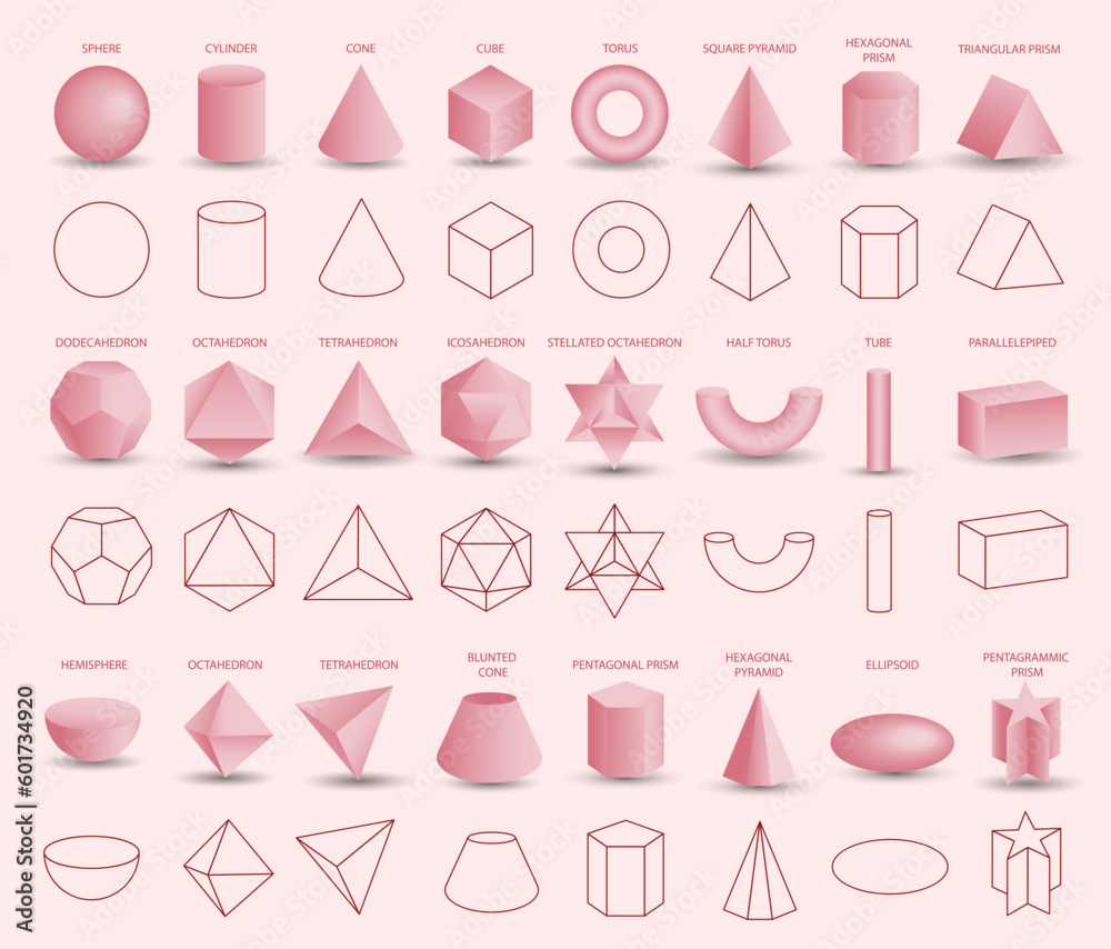 Set of vector realistic 3D pink geometric shapes isolated on background ...